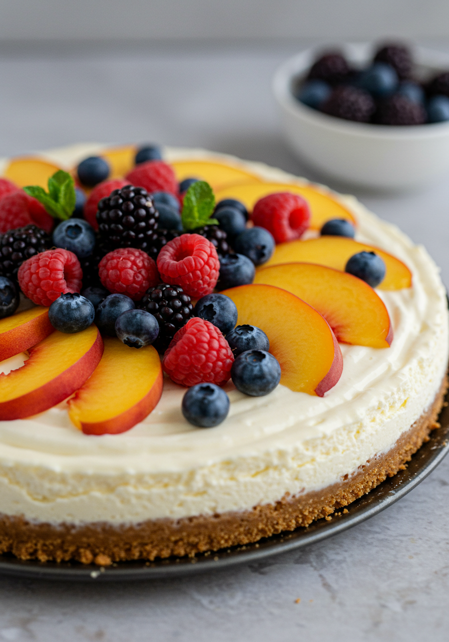 Summer Berry and Peach Cheesecake - fortastefulrecipes